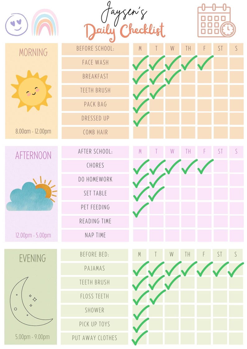 Kids Daily Checklist: Editable Routine Chart (printable PDF) - Etsy