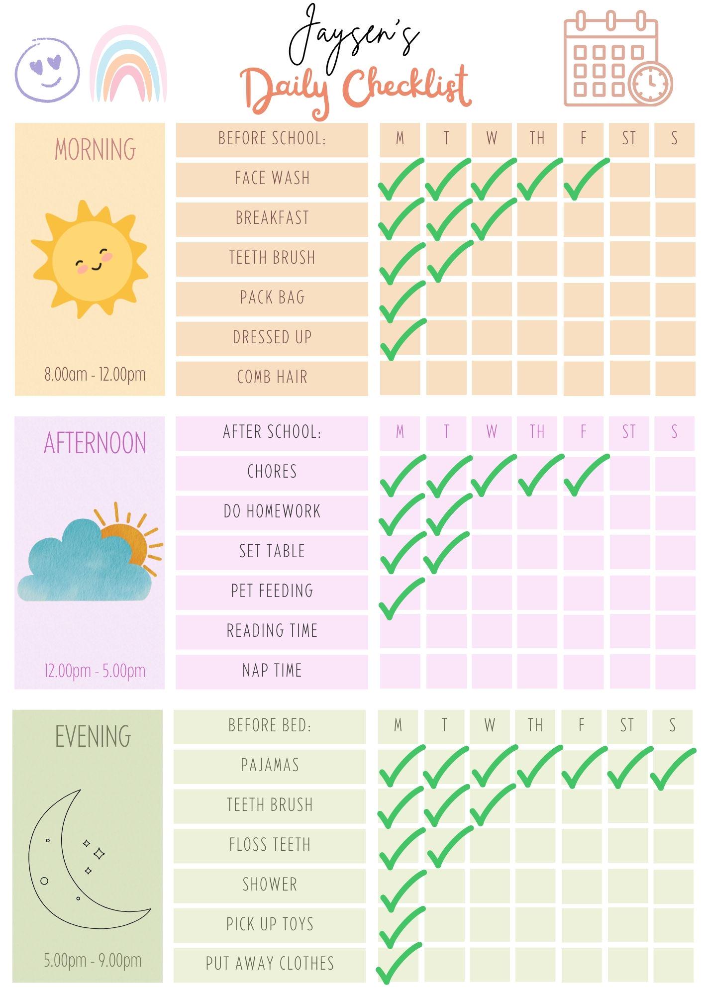 Kids Daily Checklist: Editable Routine Chart (printable PDF) - Etsy