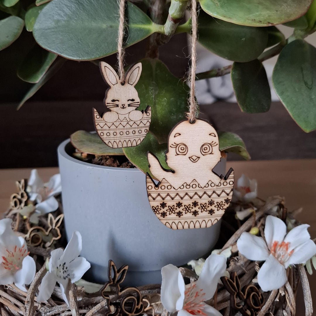Cute Wooden Easter Decorations - Bunny and Chick in Eggshell - Etsy
