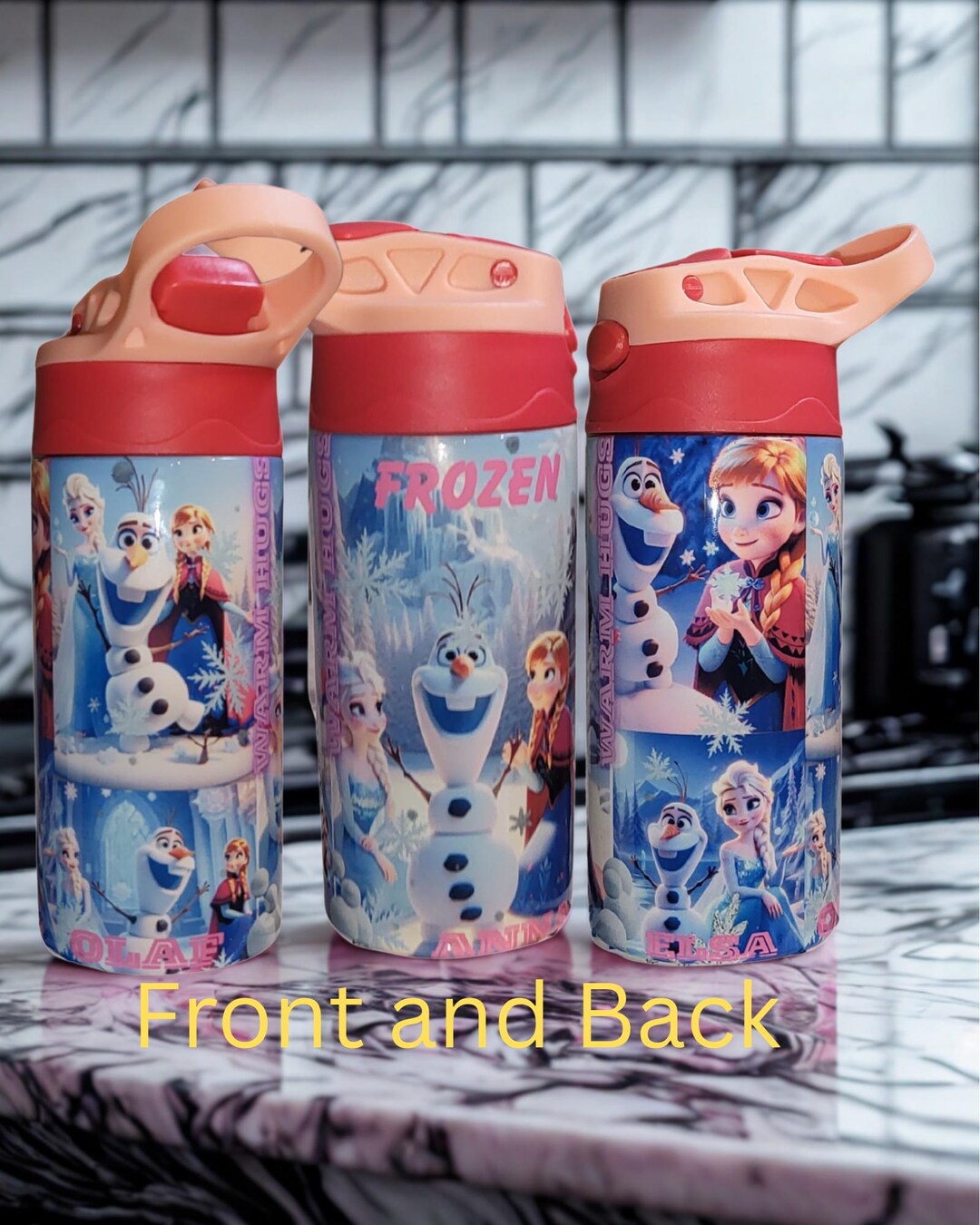 Frozen Olaf, Elsa and Anna Kids Water Bottle – 12oz With Straw Lid ...