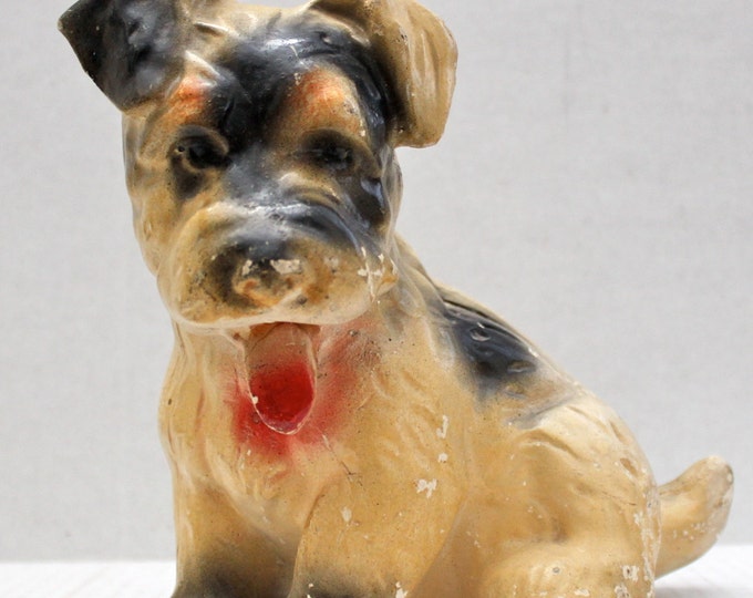 Vintage Chalkware Terrier Dog Statue // Shabby Puppy Figure - Etsy