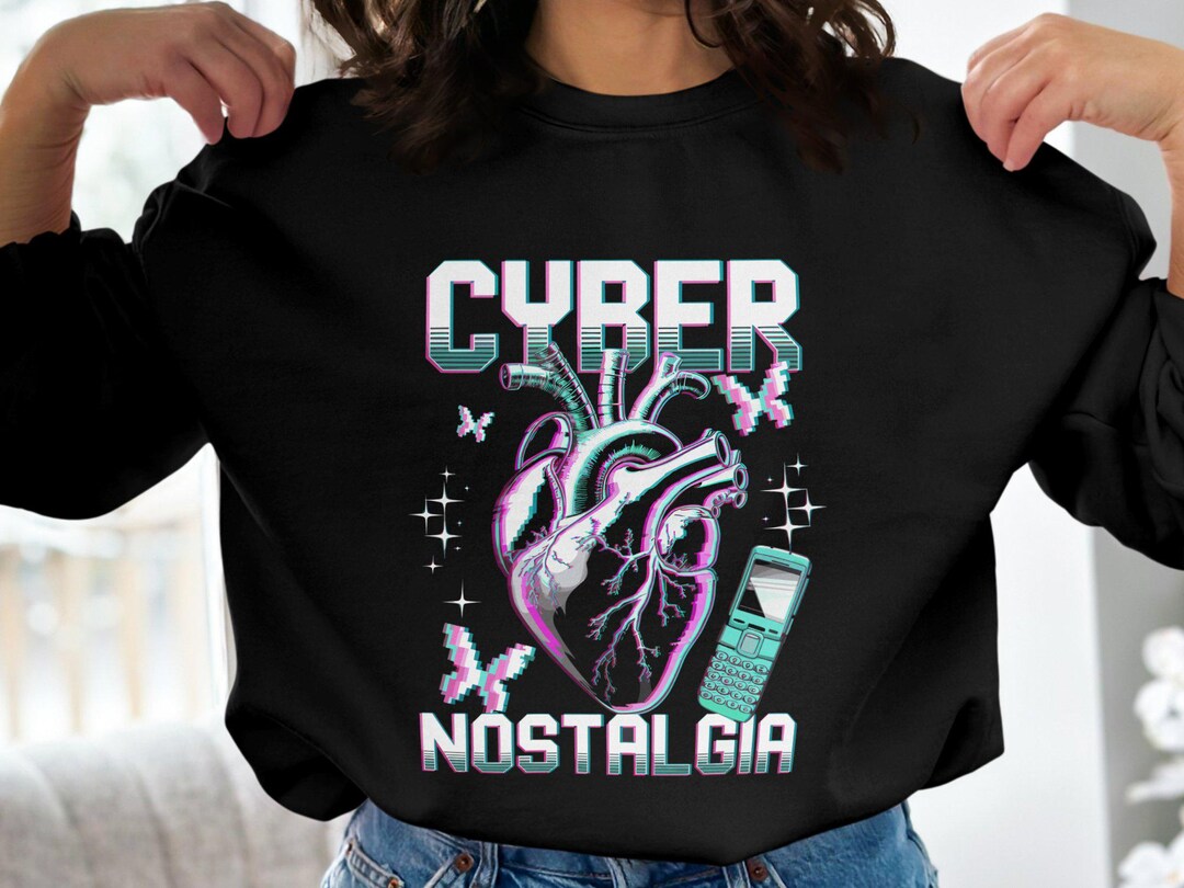 Cyber Nostalgia Art Poster, Retro Heart Digital Print, Vintage Style ...