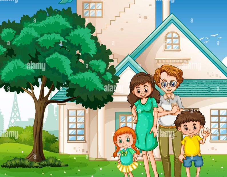 Custom Family Drawing in Front of House - Etsy