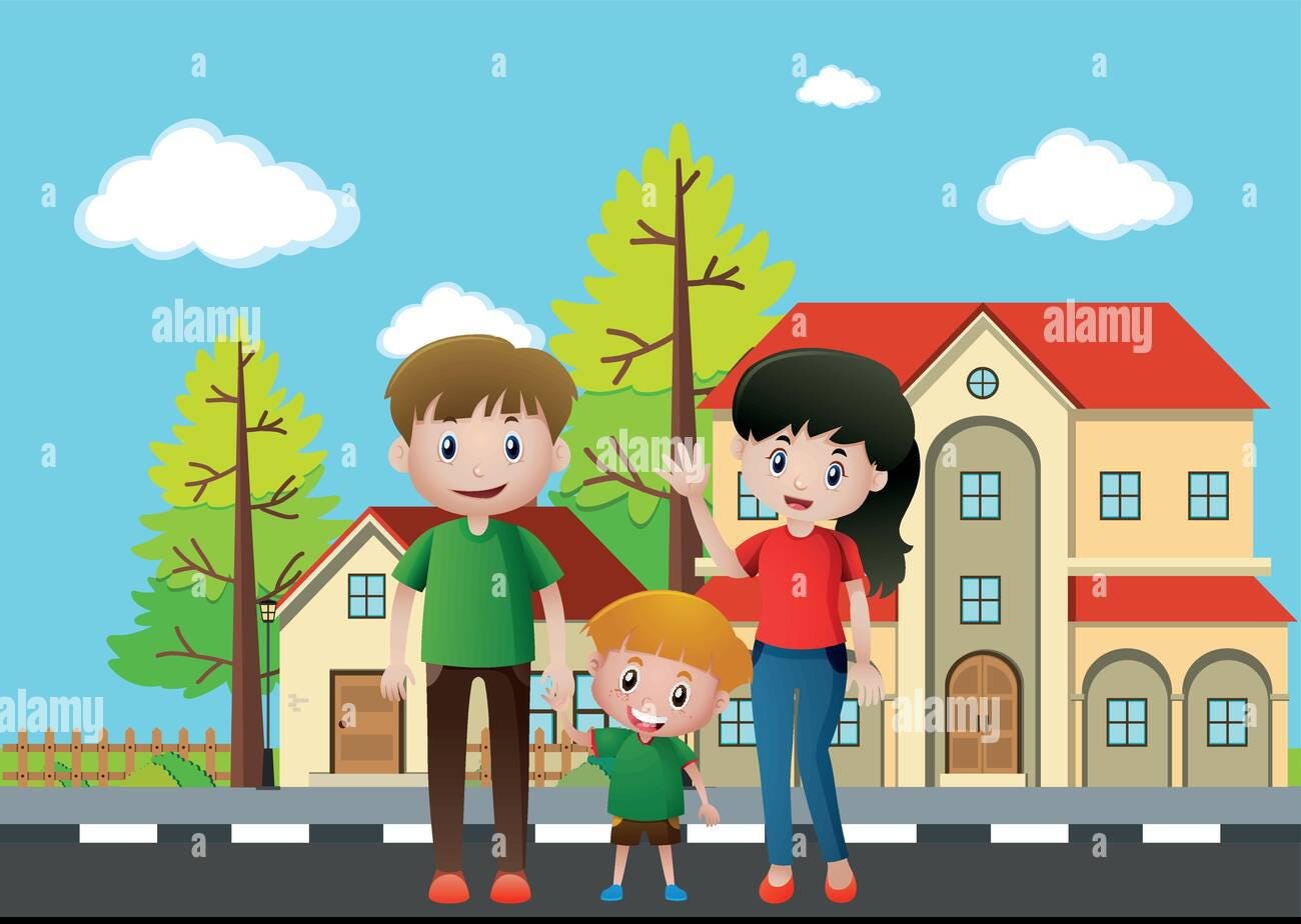 Custom Family Drawing in Front of House - Etsy