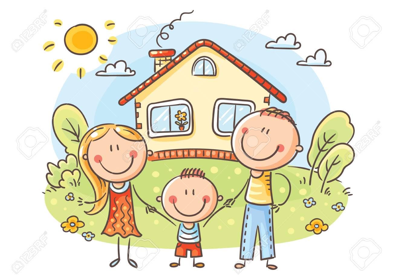 Custom Family Drawing in Front of House - Etsy