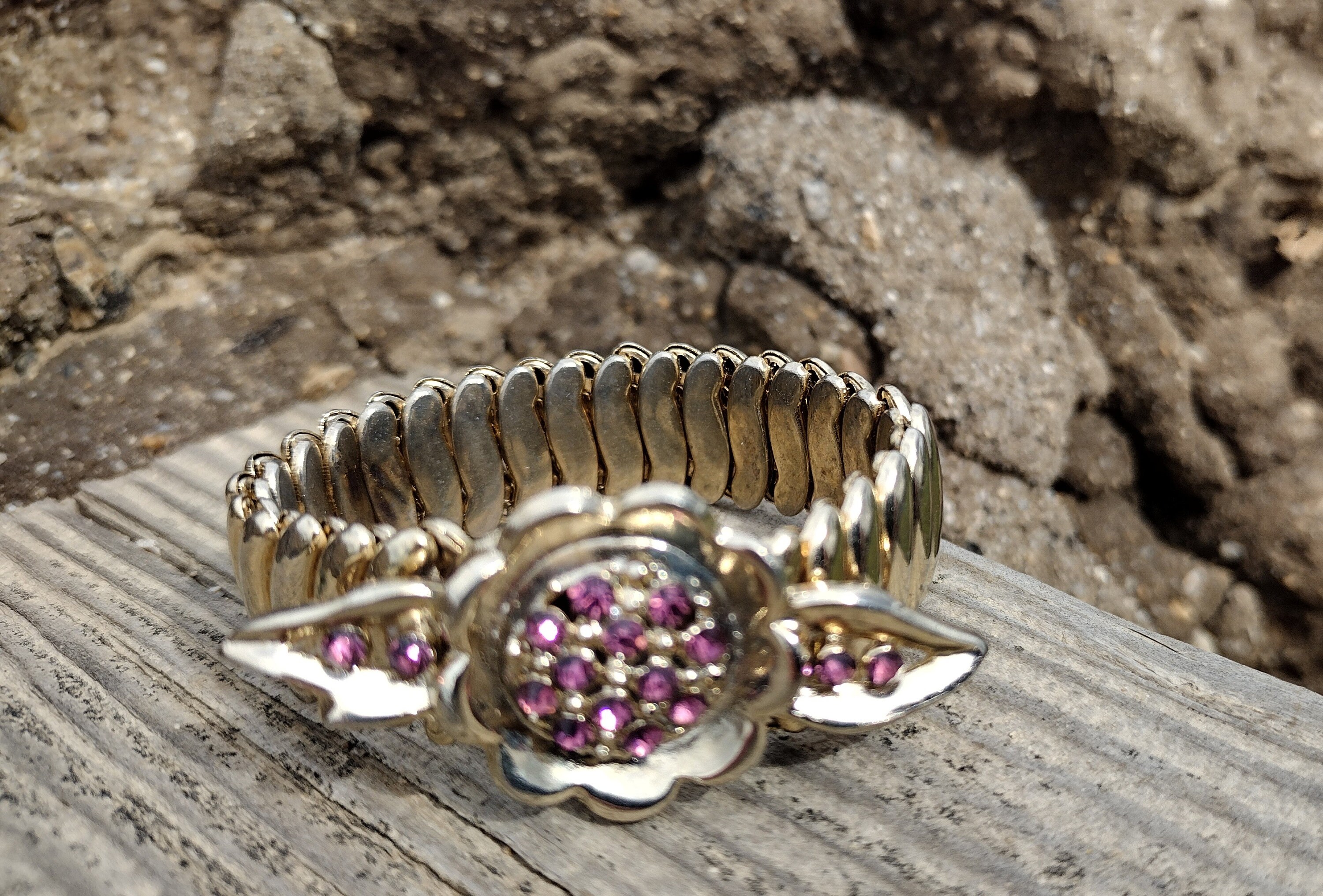 Vintage Gold Expansion Bracelet, Dale Occupied Japan, Pink Rhinestone ...