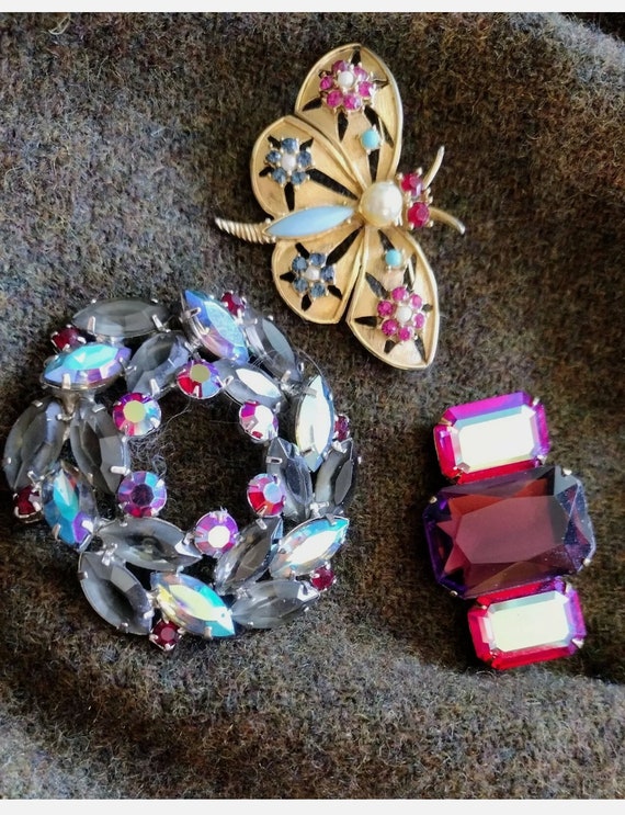 Antique LOT Brooches & pins, vintage Rhinestones, bu… - Gem