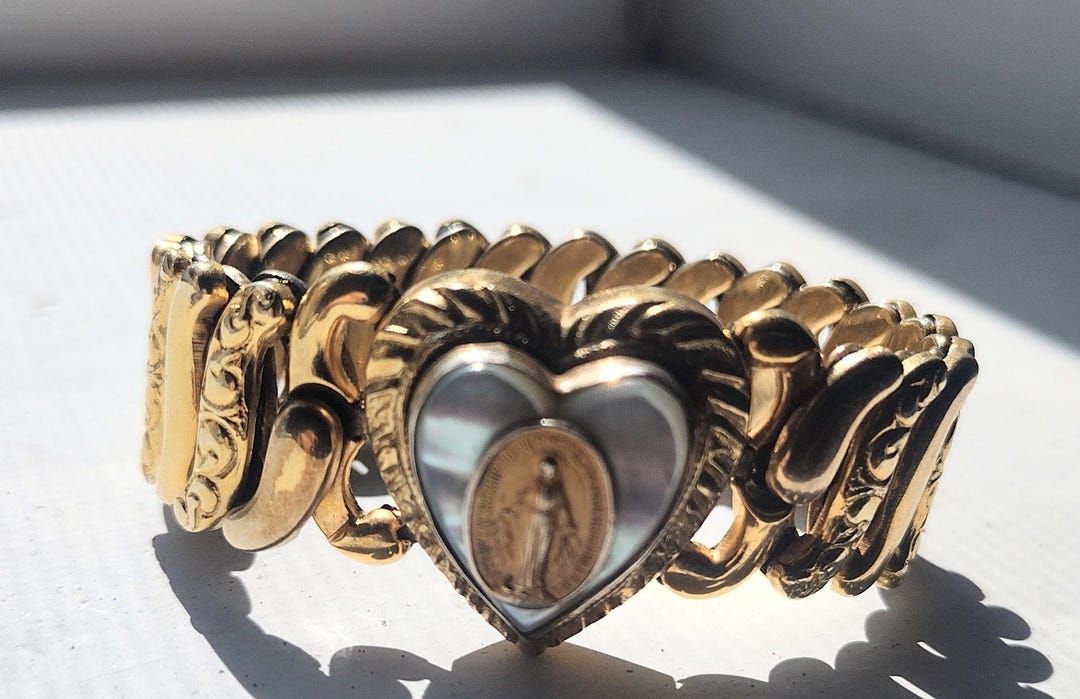 Antique Gold Filled Miraculous Medal Sweetheart Expansion Bracelet ...