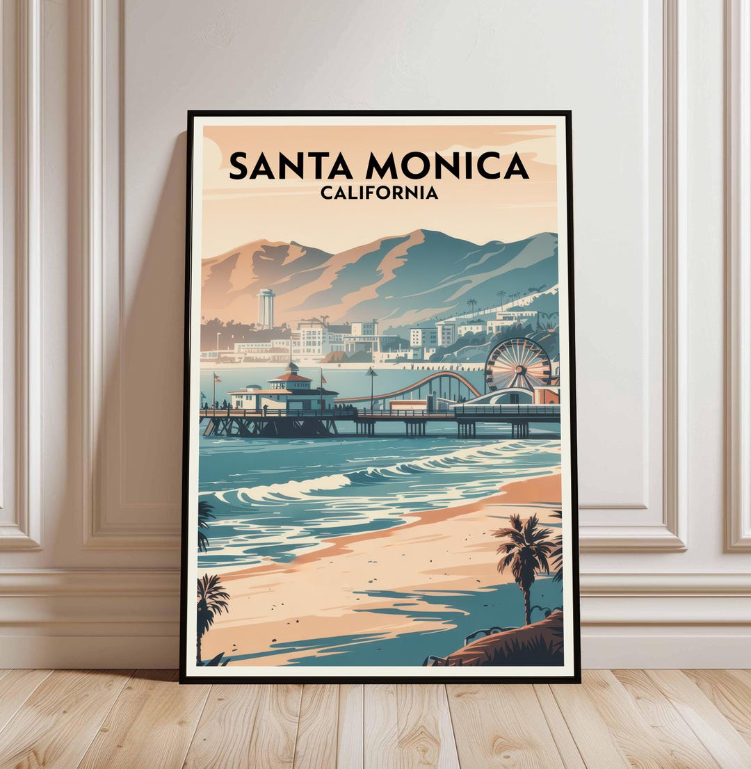 Santa Monica Travel Print, Wall Art Santa Monica Poster, California ...
