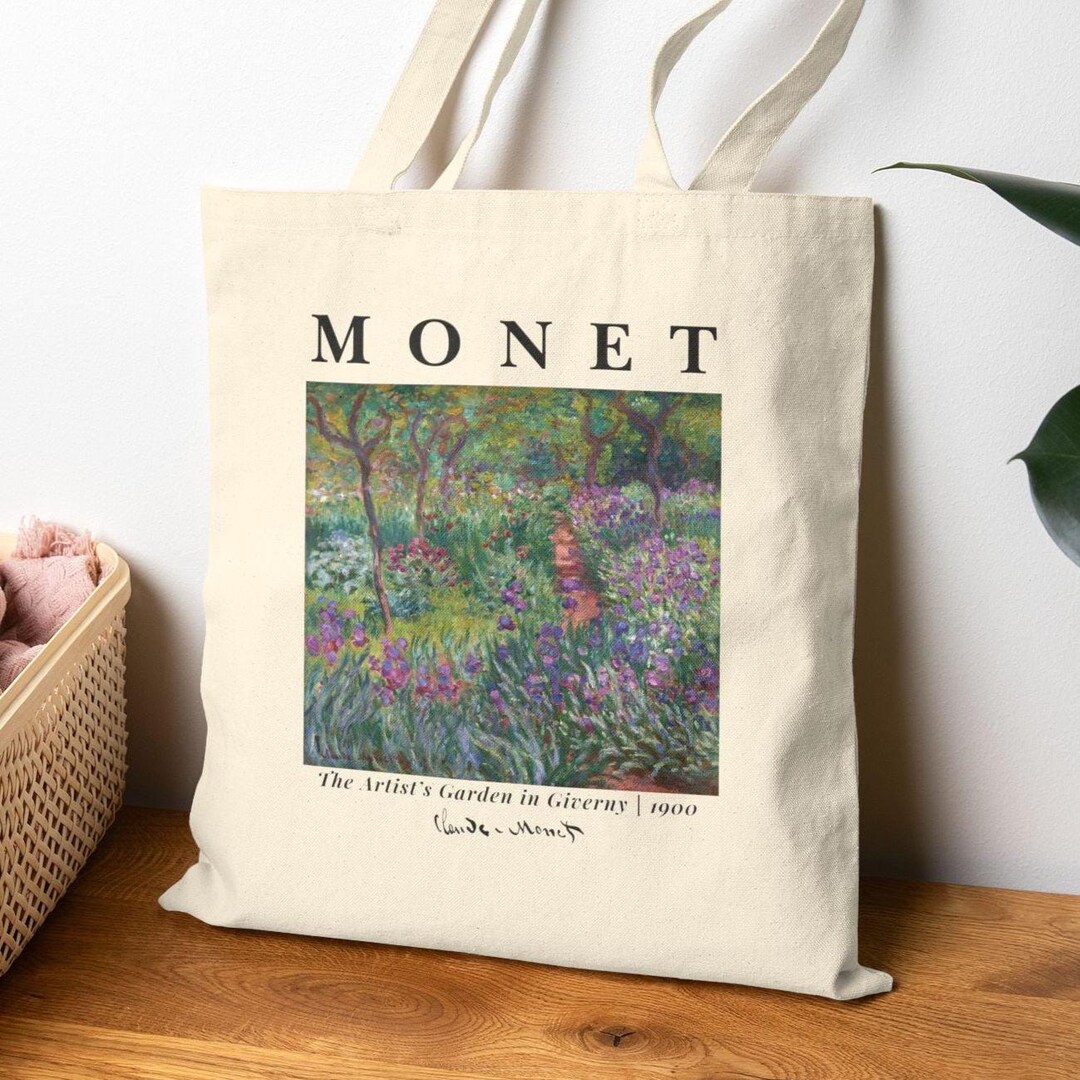 Claude Monet Tote Bag, Garden Path Spring Flowers Canvas Tote, Vintage ...