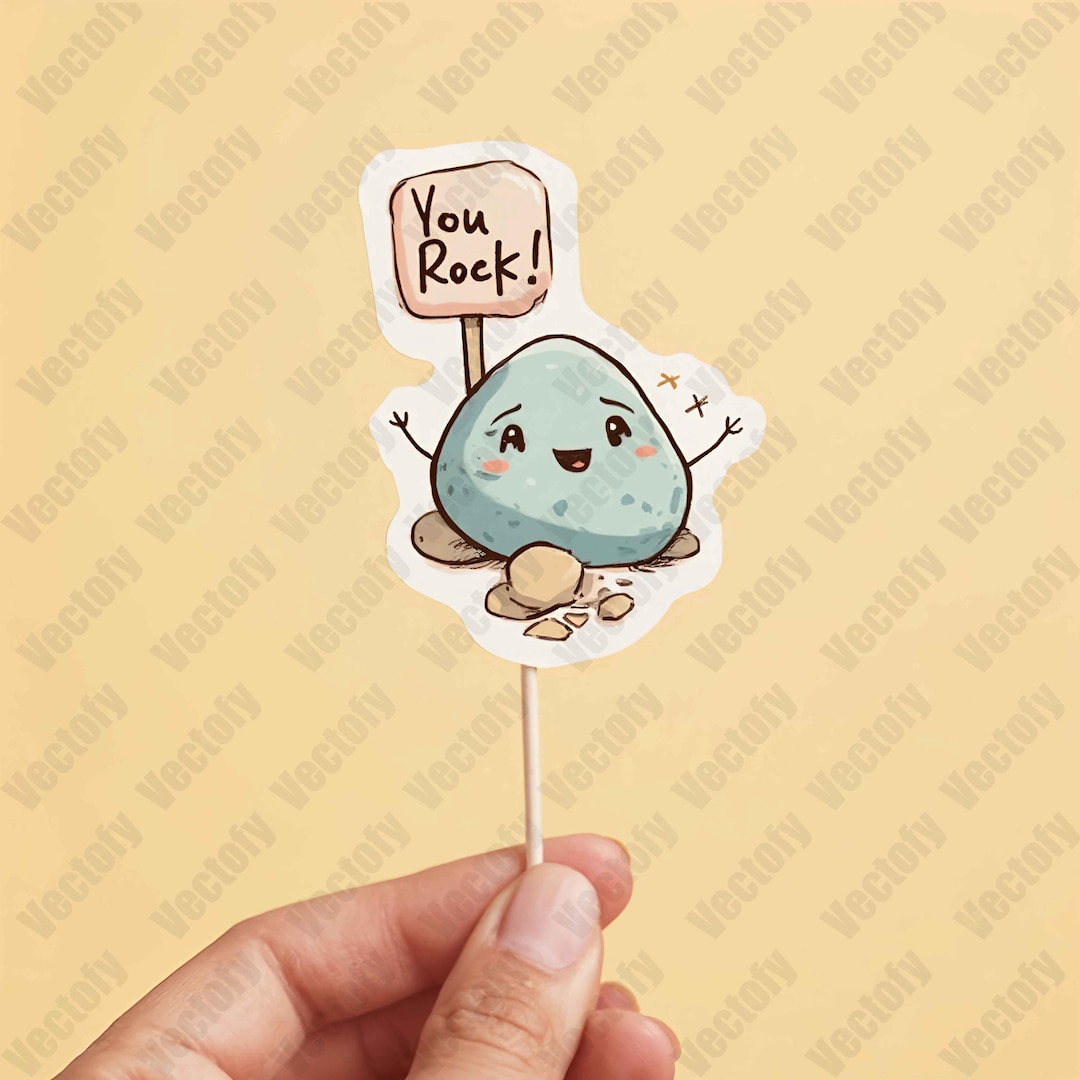 Cute Rock Sticker DIY Printable | Kawaii Cartoon PNG | Digital Download ...