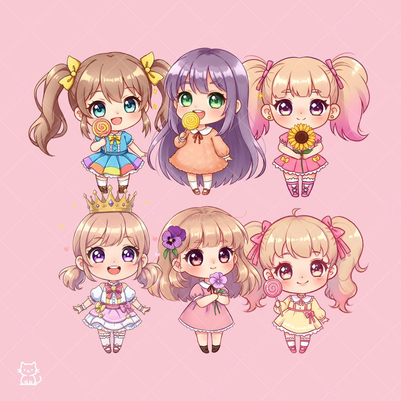 Cute Chibi Girls Clipart Bundle, PNG, Printable, Commercial Use ...