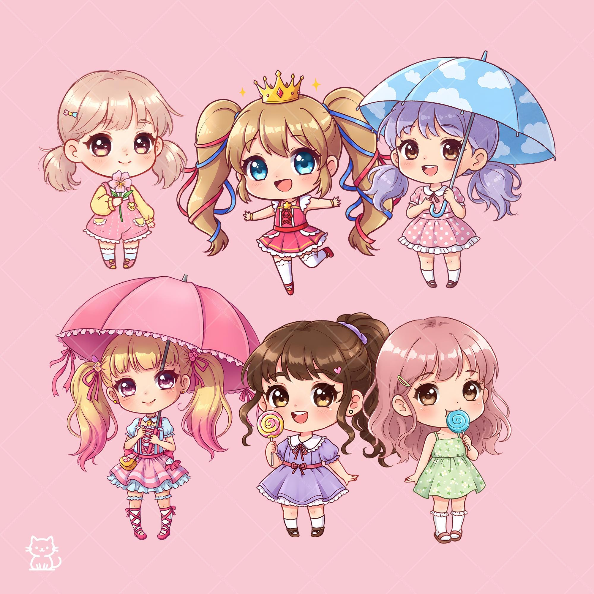 Cute Chibi Girls Clipart Bundle, PNG, Printable, Commercial Use ...