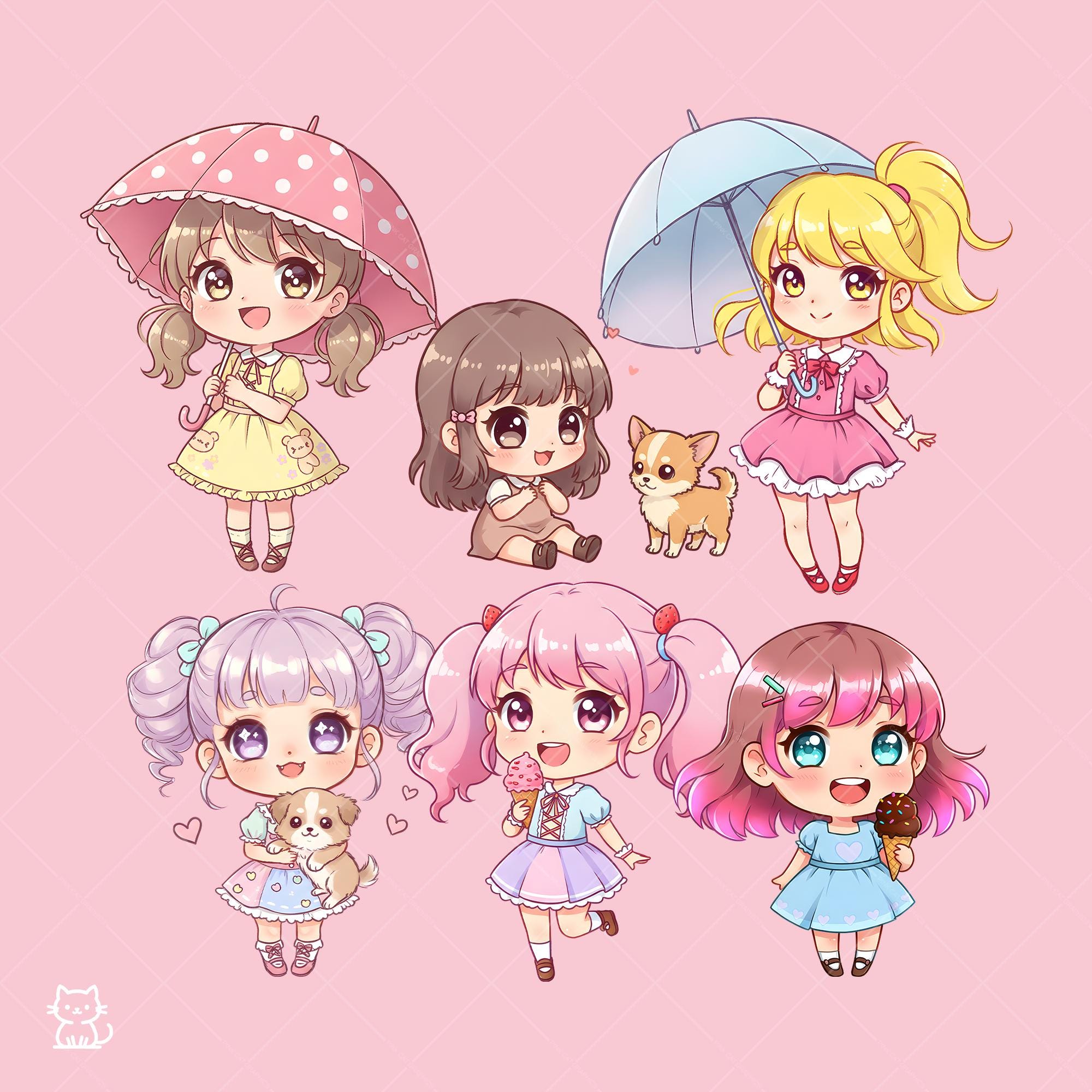 Cute Chibi Girls Clipart Bundle, PNG, Printable, Commercial Use ...