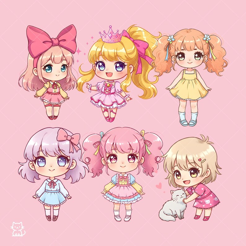 Cute Chibi Girls Clipart Bundle, PNG, Printable, Commercial Use ...