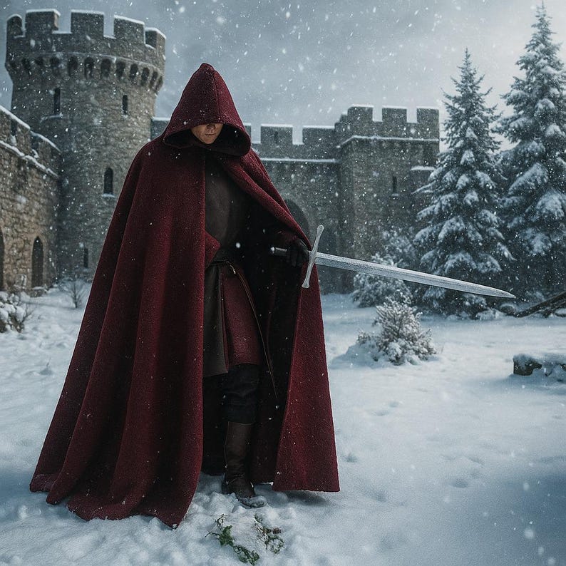 PURE WOOL Black Melton Hooded Cloak | Full Circle Cape | Heavy Winter ...