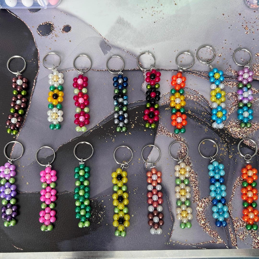 Custom Beaded Flower Keyrings - Etsy UK