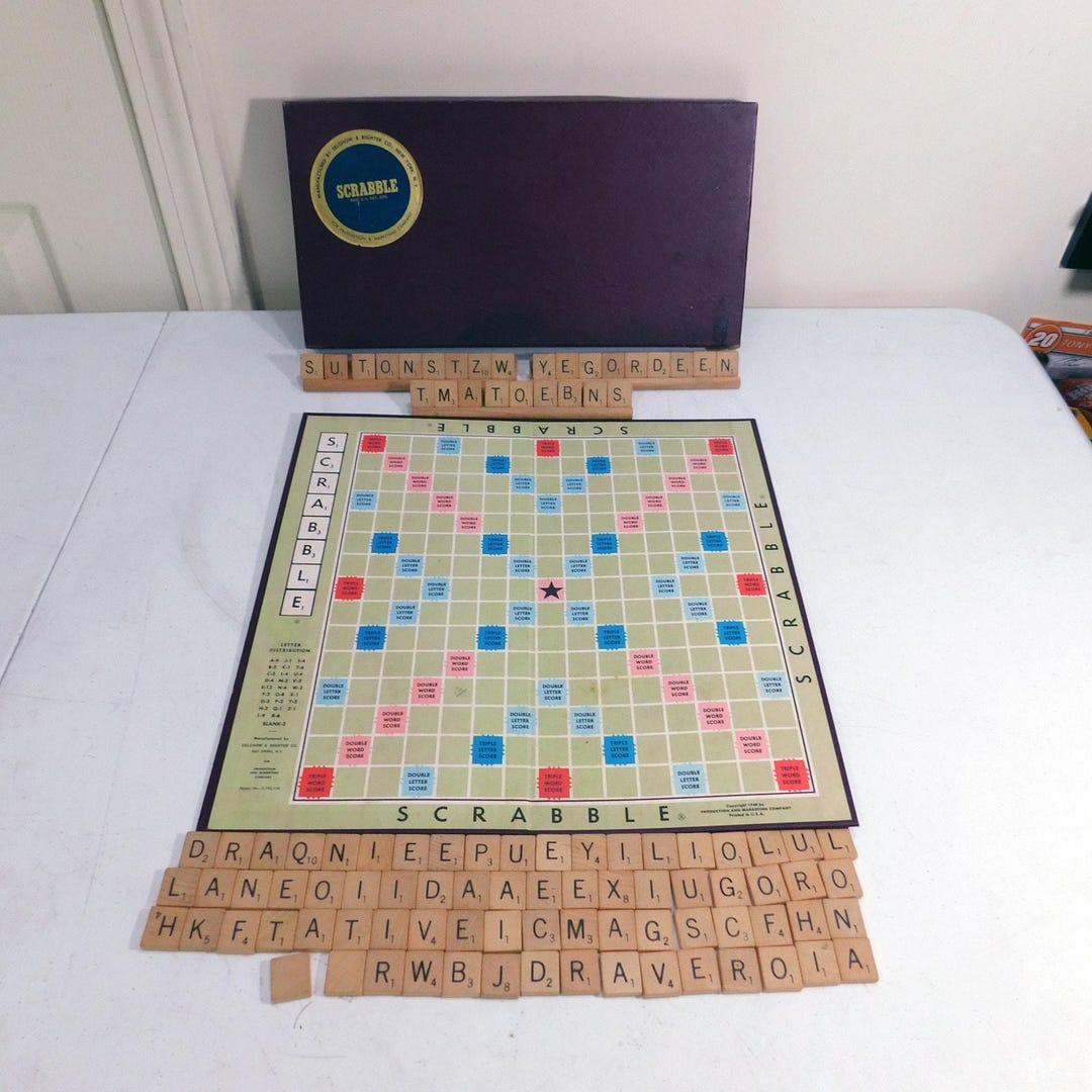 Scrabble Vintage 1955 Red Box Complete 100 Tiles Selchow & Righten ...