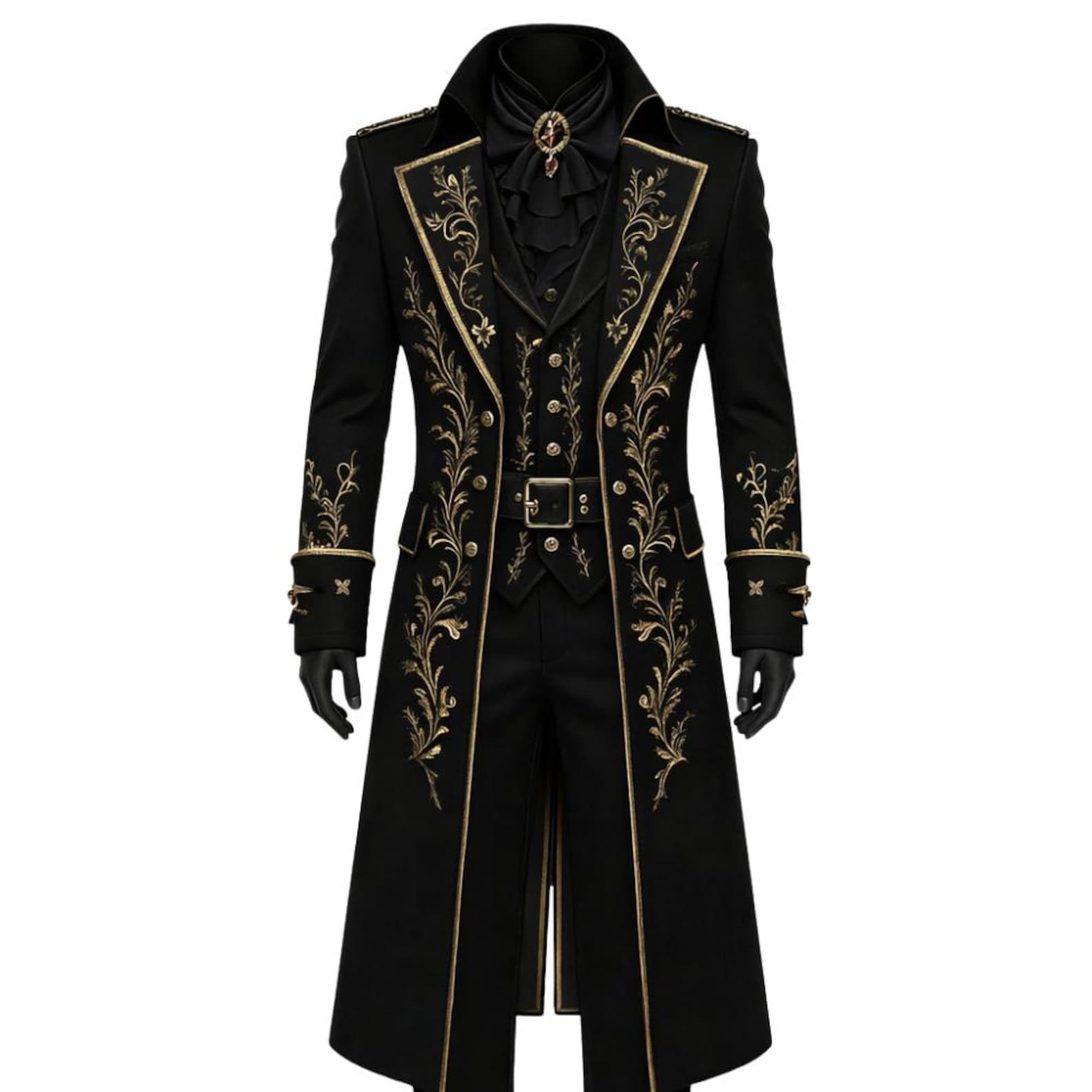 Gothic Vampire Tailcoat Cotton - Victorian Embroidered Long Coat for ...