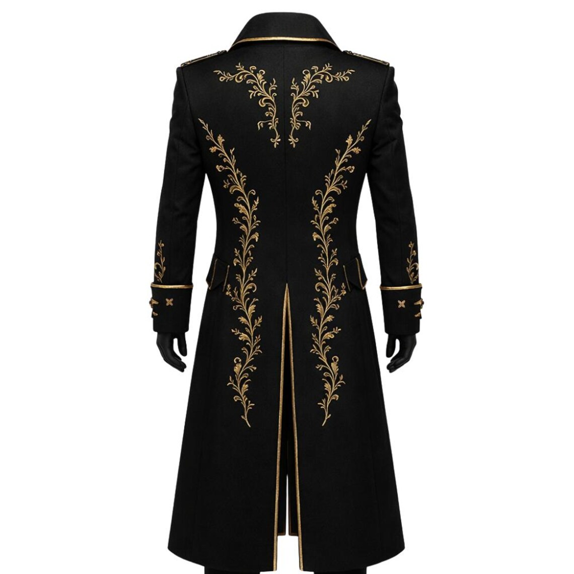 Gothic Vampire Tailcoat Cotton - Victorian Embroidered Long Coat for ...