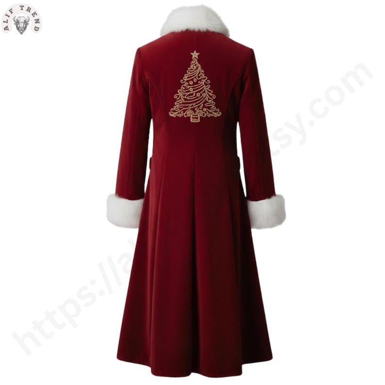 Luxury Red Velvet Christmas Coat With Faux Fur Trim | Embroidered ...