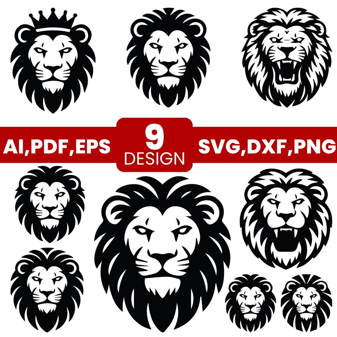 Lion SVG Bundle, King Animal Clipart, Masculine Roaring Head (digital ...