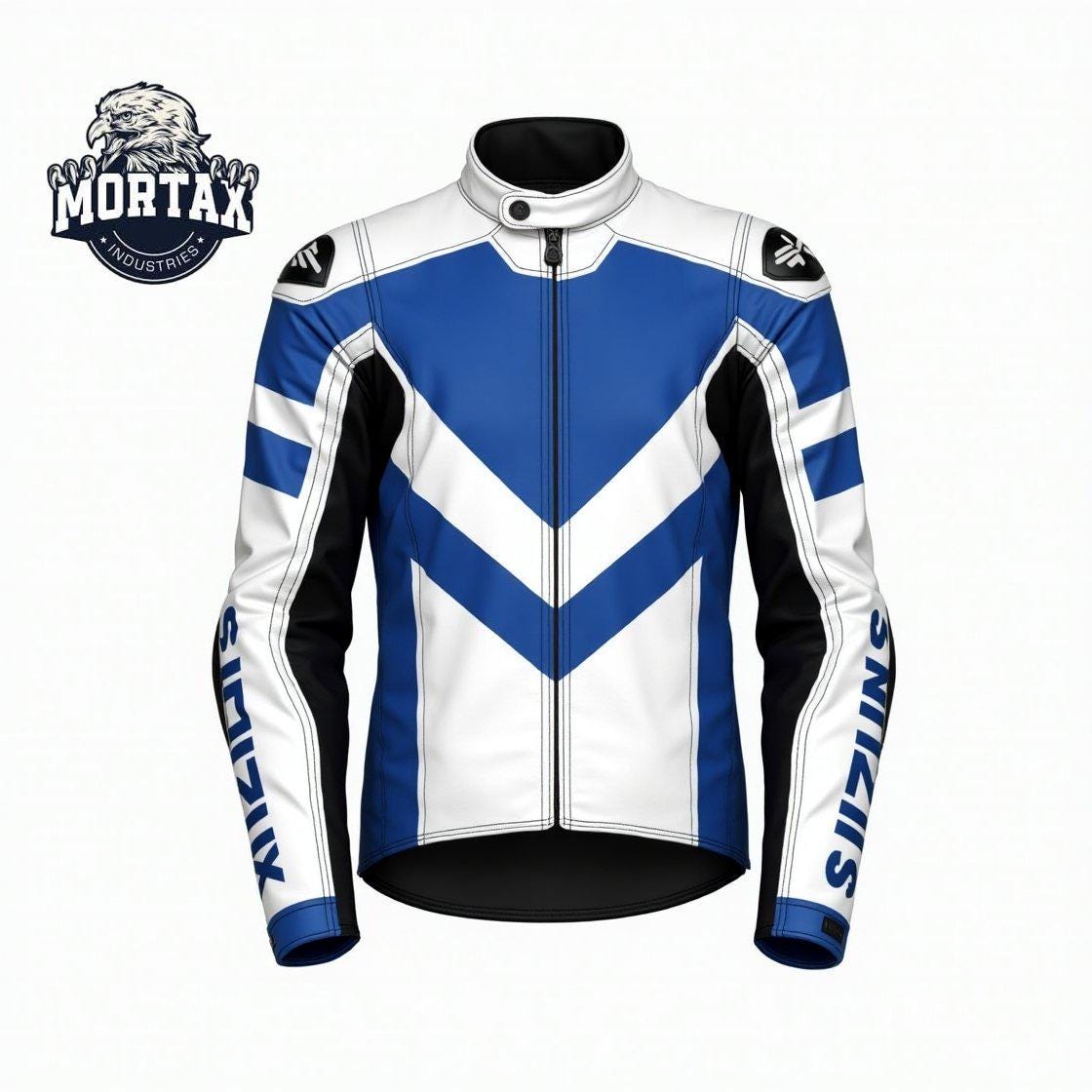 Motorcycle Racing Leather Jacket Inspired by Suzuki, Blue White Color ...