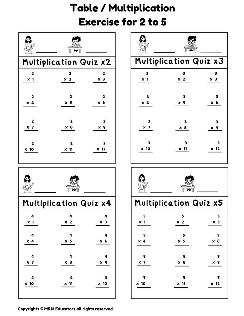 528 Vertical Multiplication Practice Problems | Numbers 1-12 | 1-4 ...