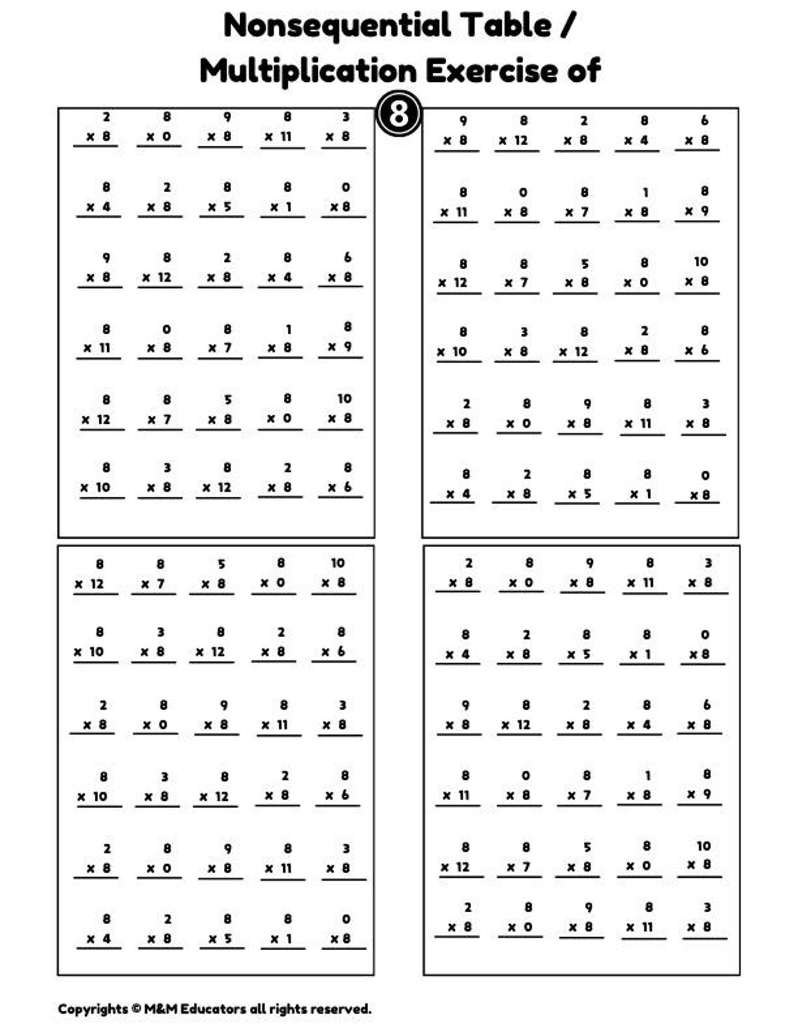 3000+ Vertical and Horizontal Multiplication Problems Numbers 0-12 1-4 ...