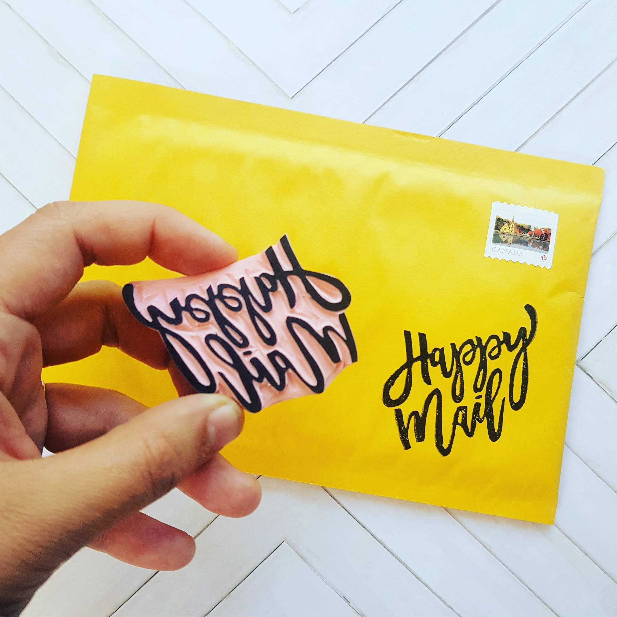 Happy Mail Stamp Cursive bouncy hand lettered Happy Mail | Etsy