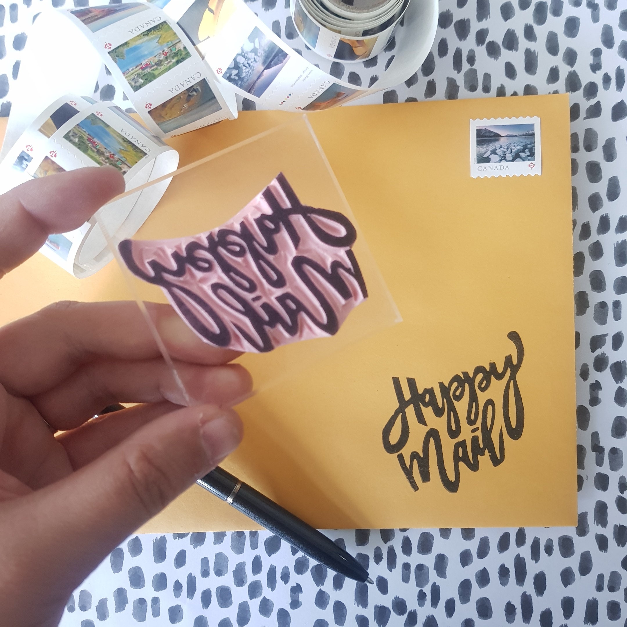Buy Happy Mail Stamp Cursive Bouncy Hand Lettered Happy Mail Online in ...