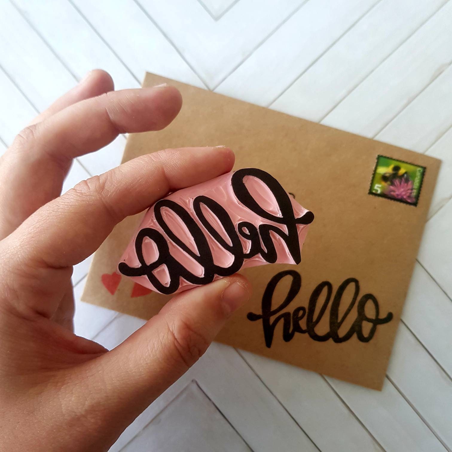 Hello Rubber Stamp Hand Carved Hello Stamp in Bouncy Cursive - Etsy UK