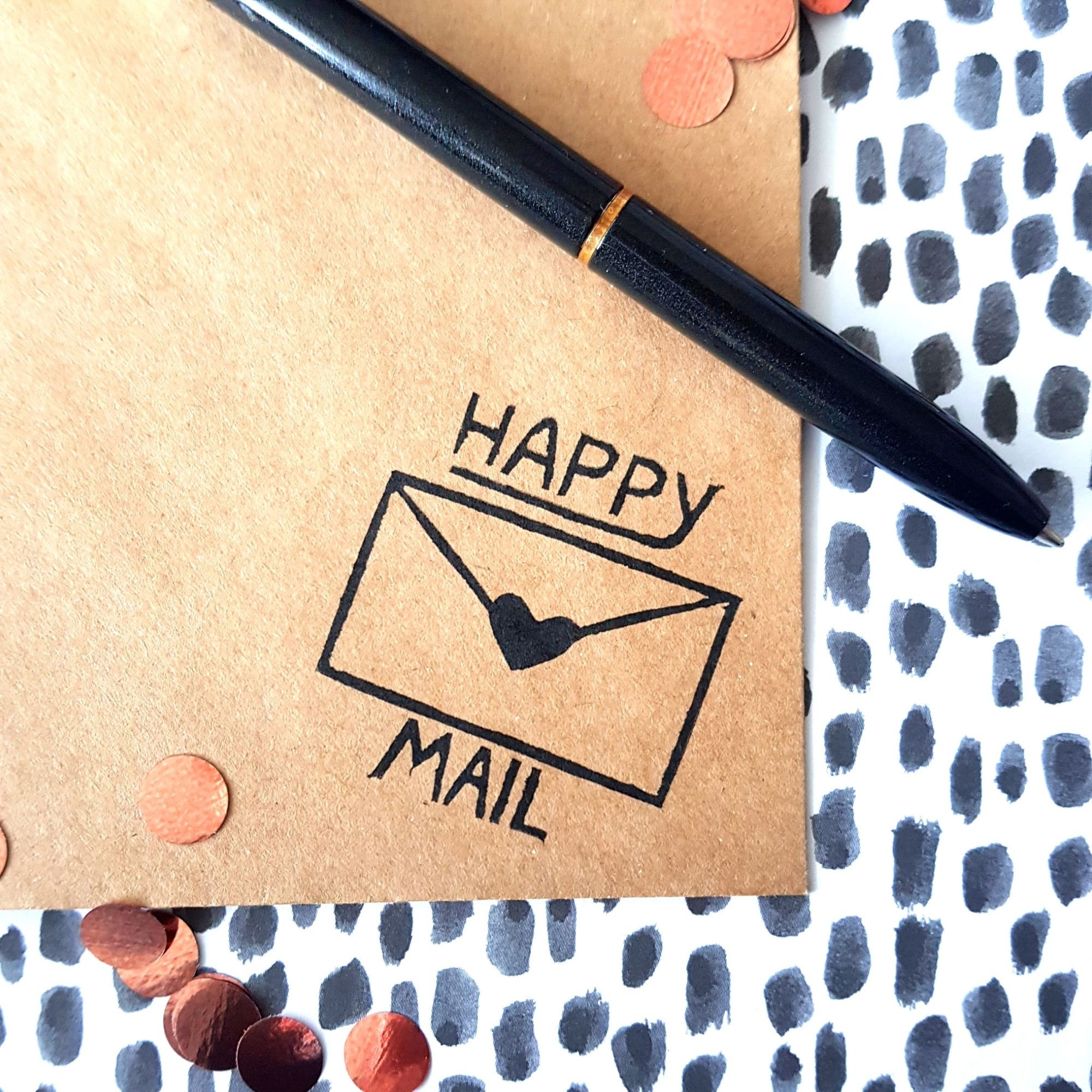 Happy Mail Rubber Stamp Letter Writing Stamp Mail With Heart | Etsy