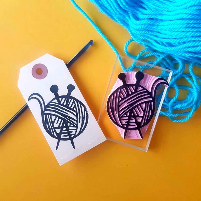 Ball of Yarn and Knitting Needles Rubber Stamp Knitters Stamp | Etsy Canada