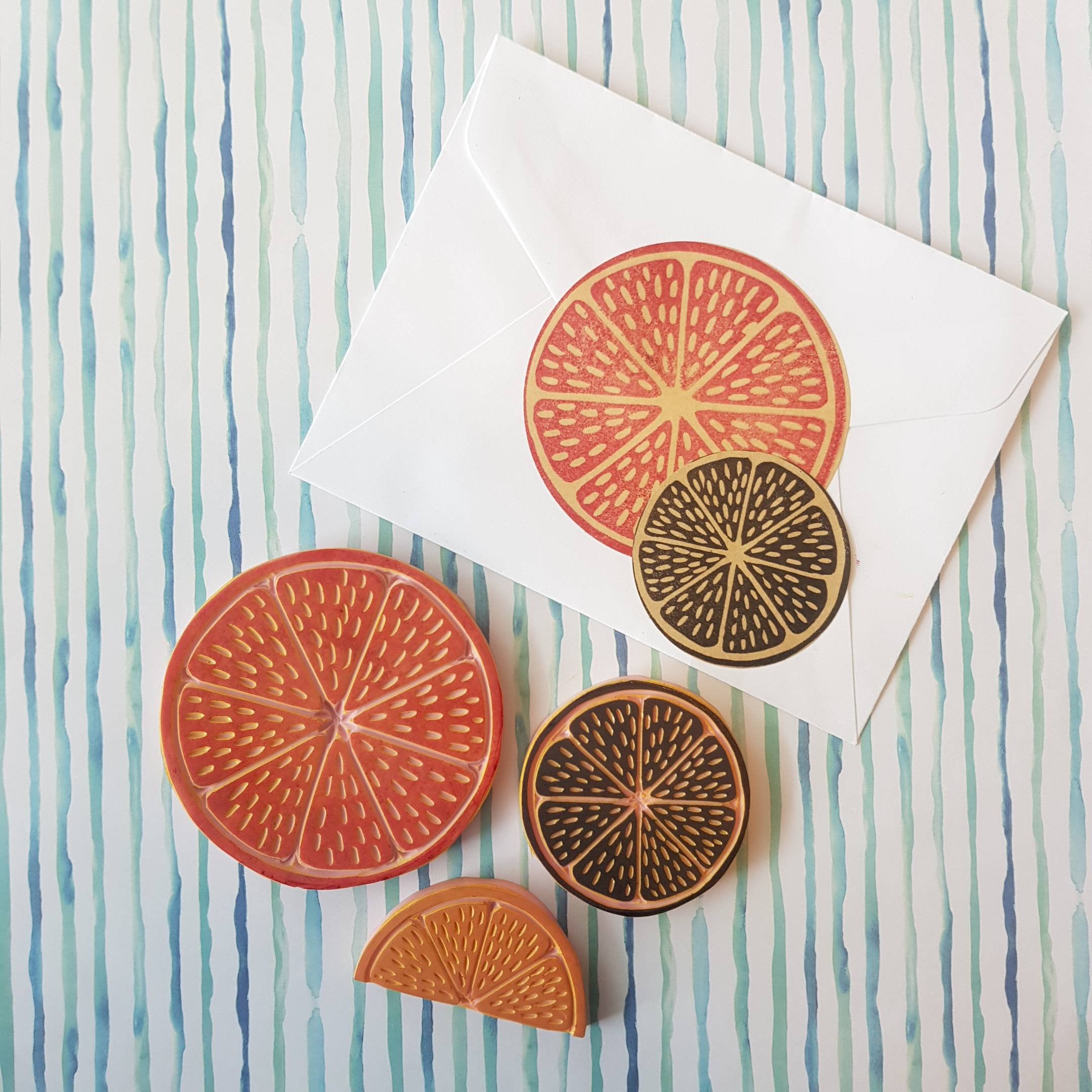 Hand Carved Citrus Rubber Stamp Set: Lemon, Orange, Grapefruit - Etsy