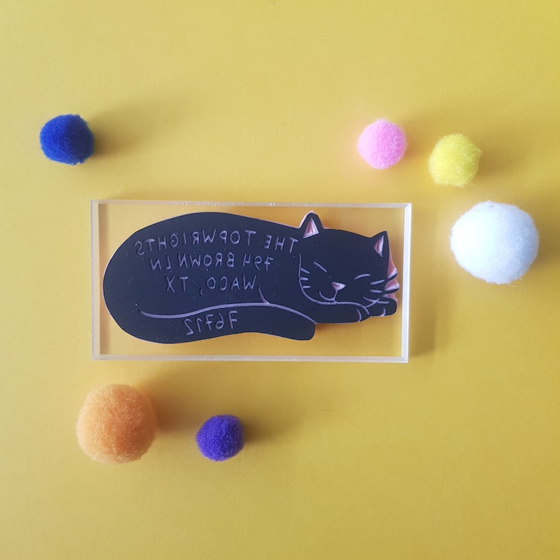 Cat Address Rubber Stamp, Sleeping Cat Return Address Stamp for Cat ...