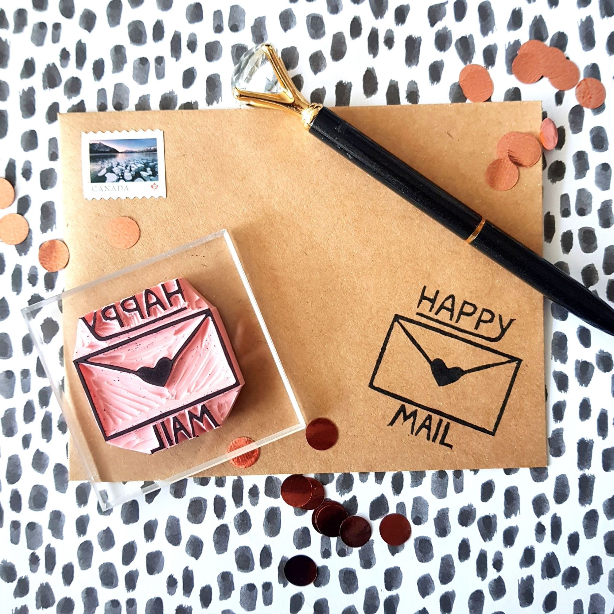 Happy Mail Rubber Stamp Letter Writing Stamp Mail With Heart | Etsy