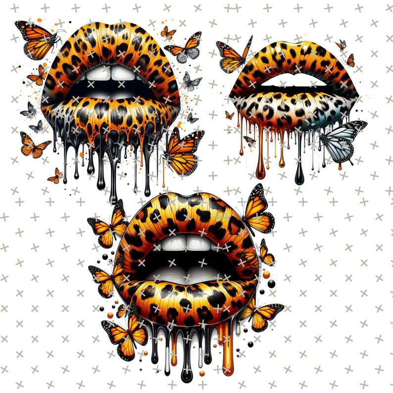 Leaopard Cheetah Dripping Lips Clipart Checkered Honey Bee Butterfly ...