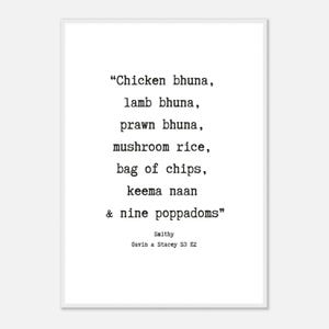 Gavin and Stacey Poster - Smithy’s Indian Takeaway Order - Wall Art - Etsy