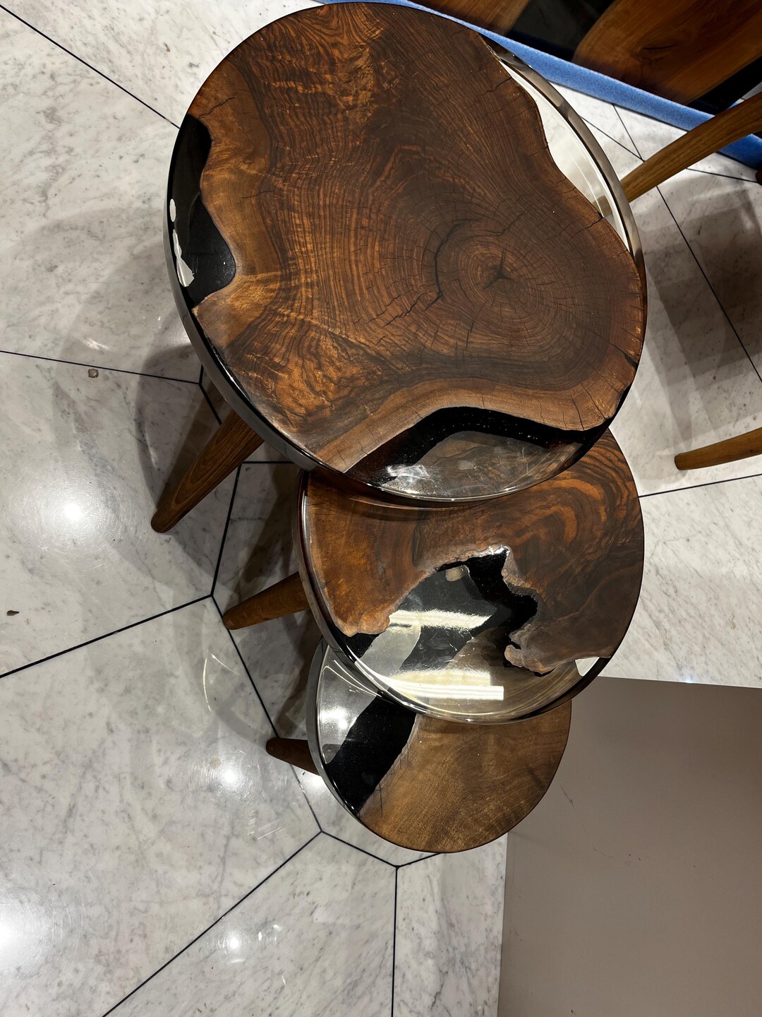 In-stock Walnut Wood Nesting Coffee Table Set,clear Epoxy Side Tables ...
