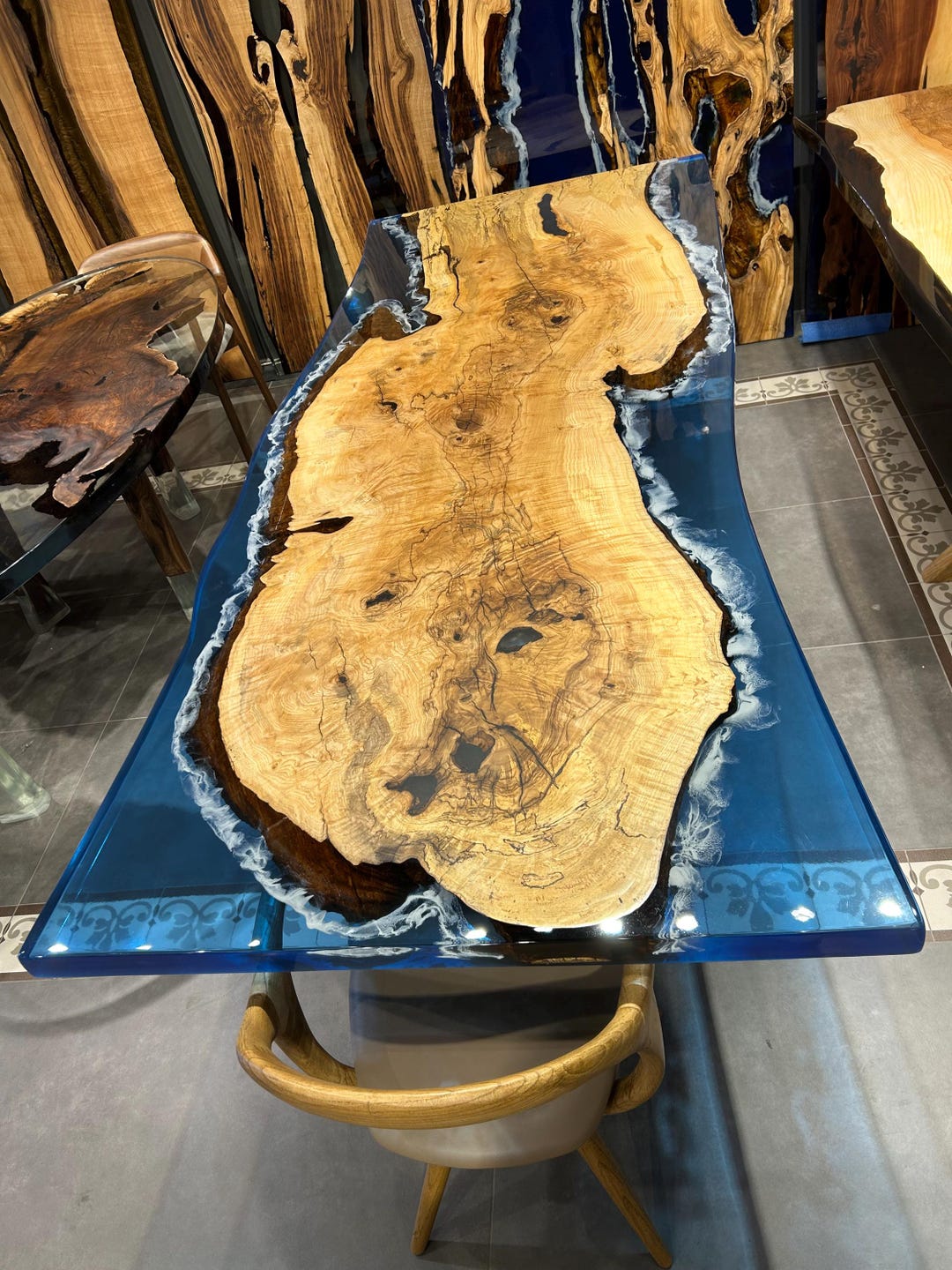 Ash Wood Live Edge Epoxy Table: Modern Blue Resin Ocean Coffee Table - Etsy