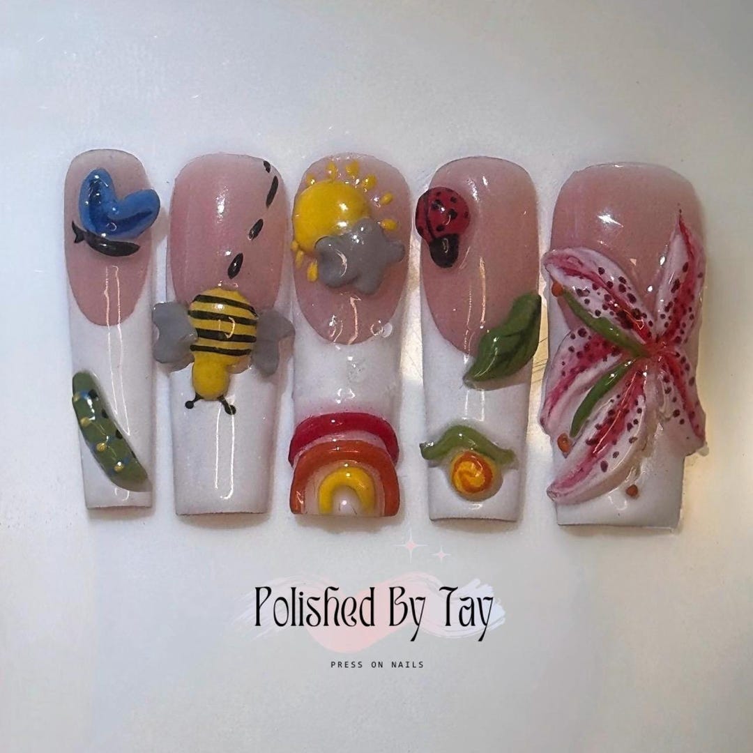 Spring Set – 3D Nature-inspired Press-on Nails - Etsy