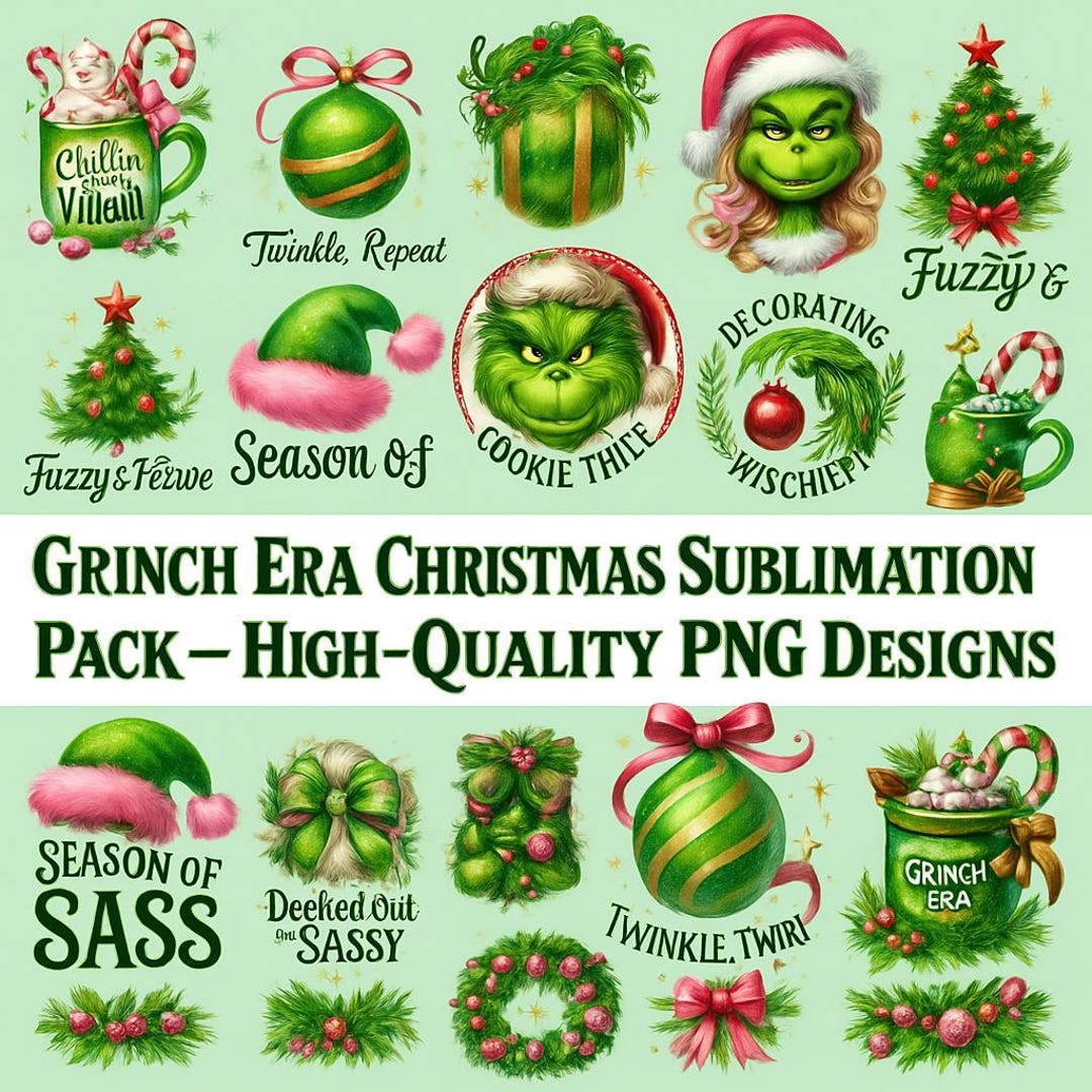 Grinch Era Christmas PNG Clipart Bundle | 120+ Sublimation Designs ...