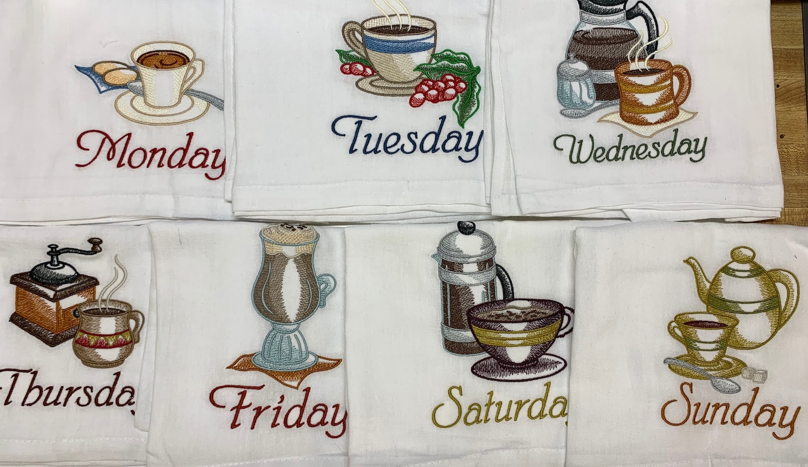 Coffee Kitchen Towel Set, Vintage Inspired Embroidered Flour Sack ...