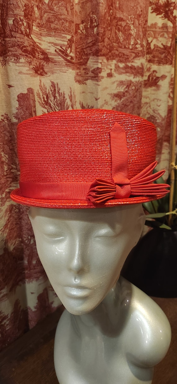 vintage straw hat red - Gem