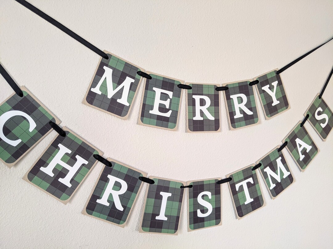Green Plaid Merry Christmas Banner Christmas Decor Christmas - Etsy