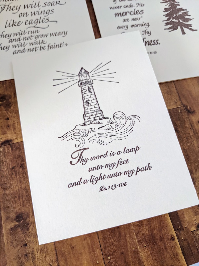 Handmade Stamped Lighthouse Scripture Card, Psalm 119 - Etsy