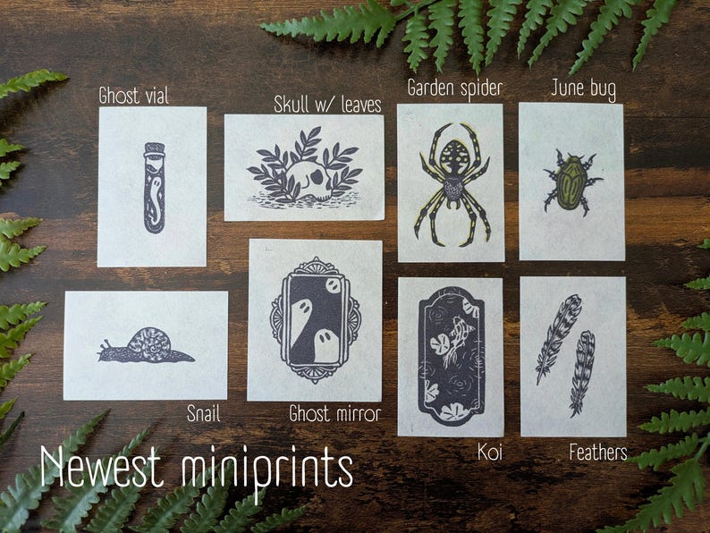 Original Handmade Linocut Print // Mini Prints - Etsy