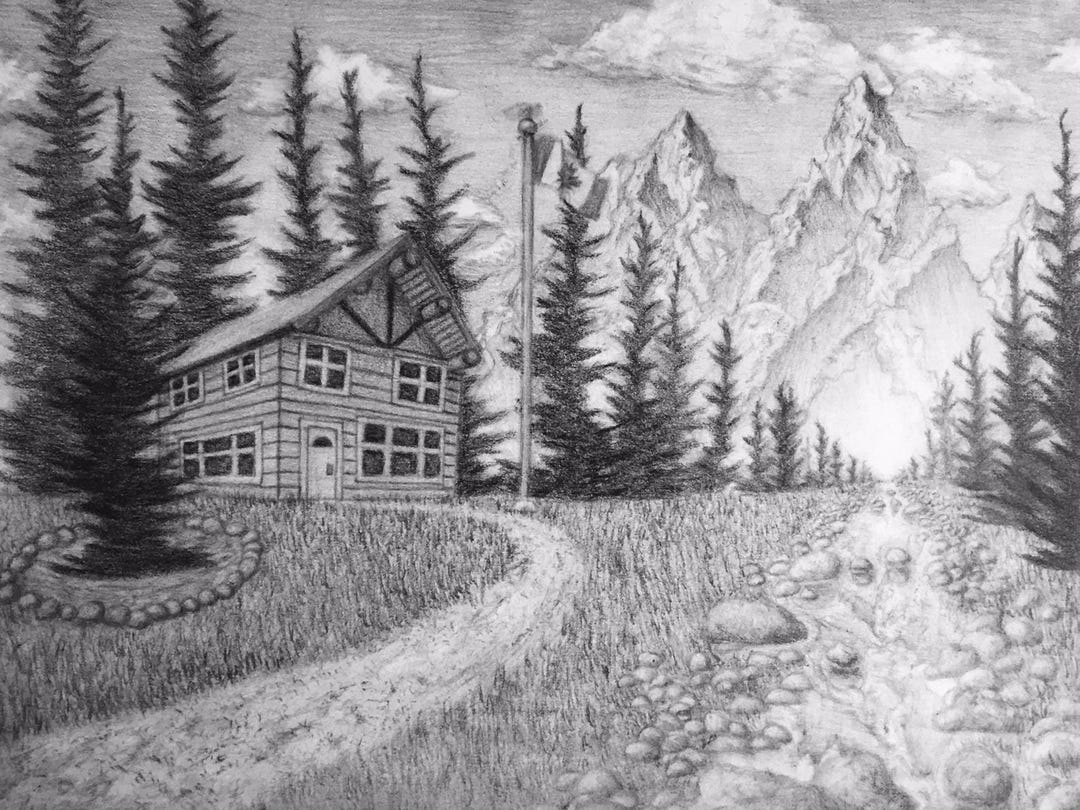 Canadian Rockies Inspired Landscape Graphite Drawing. - Etsy Canada