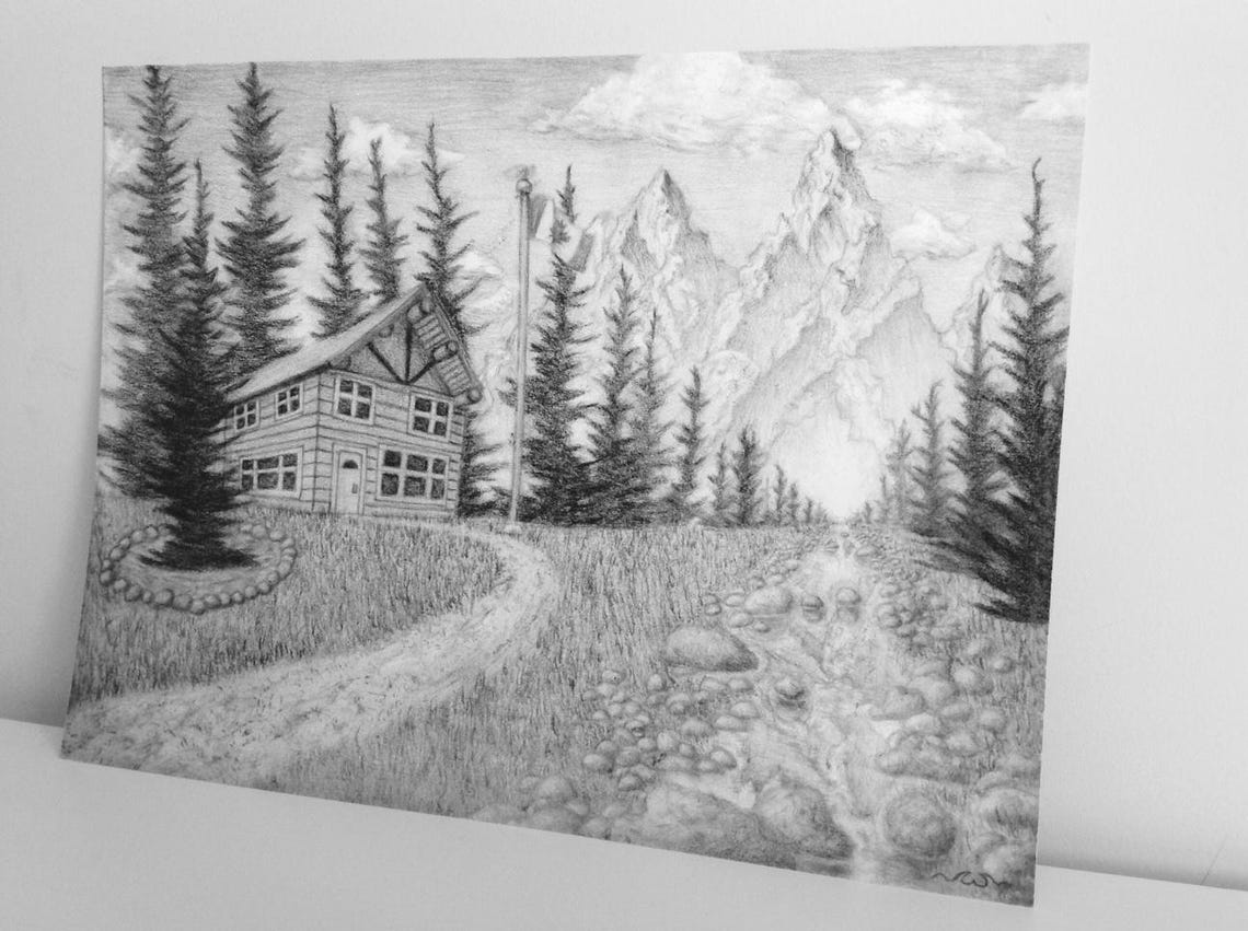 Canadian Rockies Inspired Landscape Graphite Drawing. - Etsy Canada